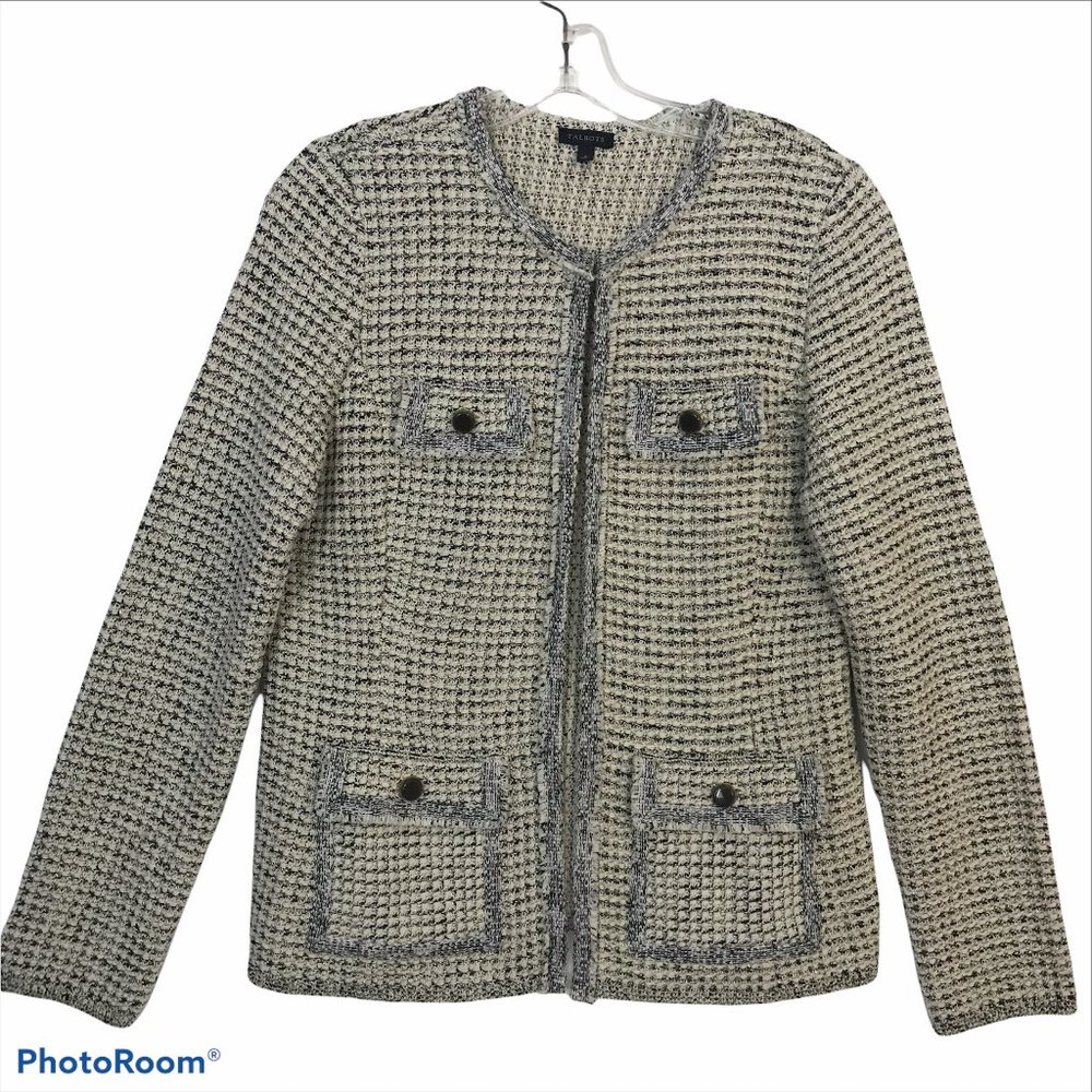Talbots Blazer Womens S Tweed Jacket Cream Gold Black - Gem